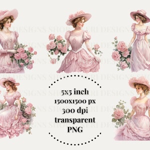 Vintage Lady and Rose Watercolor Clipart Bundle, Floral Lady Free ...