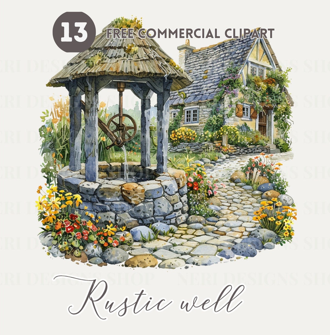 Rustic Well Watercolor Clipart Bundle, Wishing Well Free Commercial PNG ...