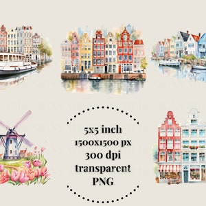Netherlands Watercolor Clipart Bundle, Dutch Colored Townhouse Free ...