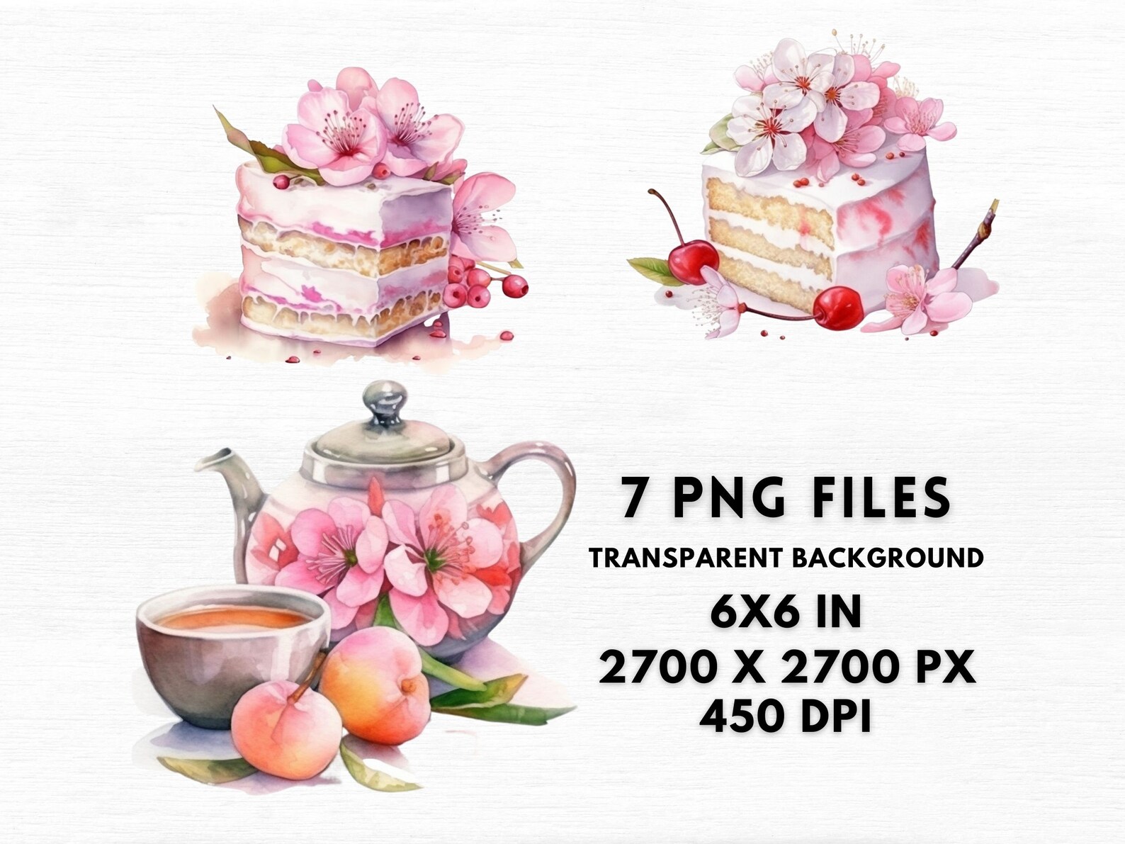 Cherry Blossom Tea Break Watercolor Clipart Bundle Free - Etsy