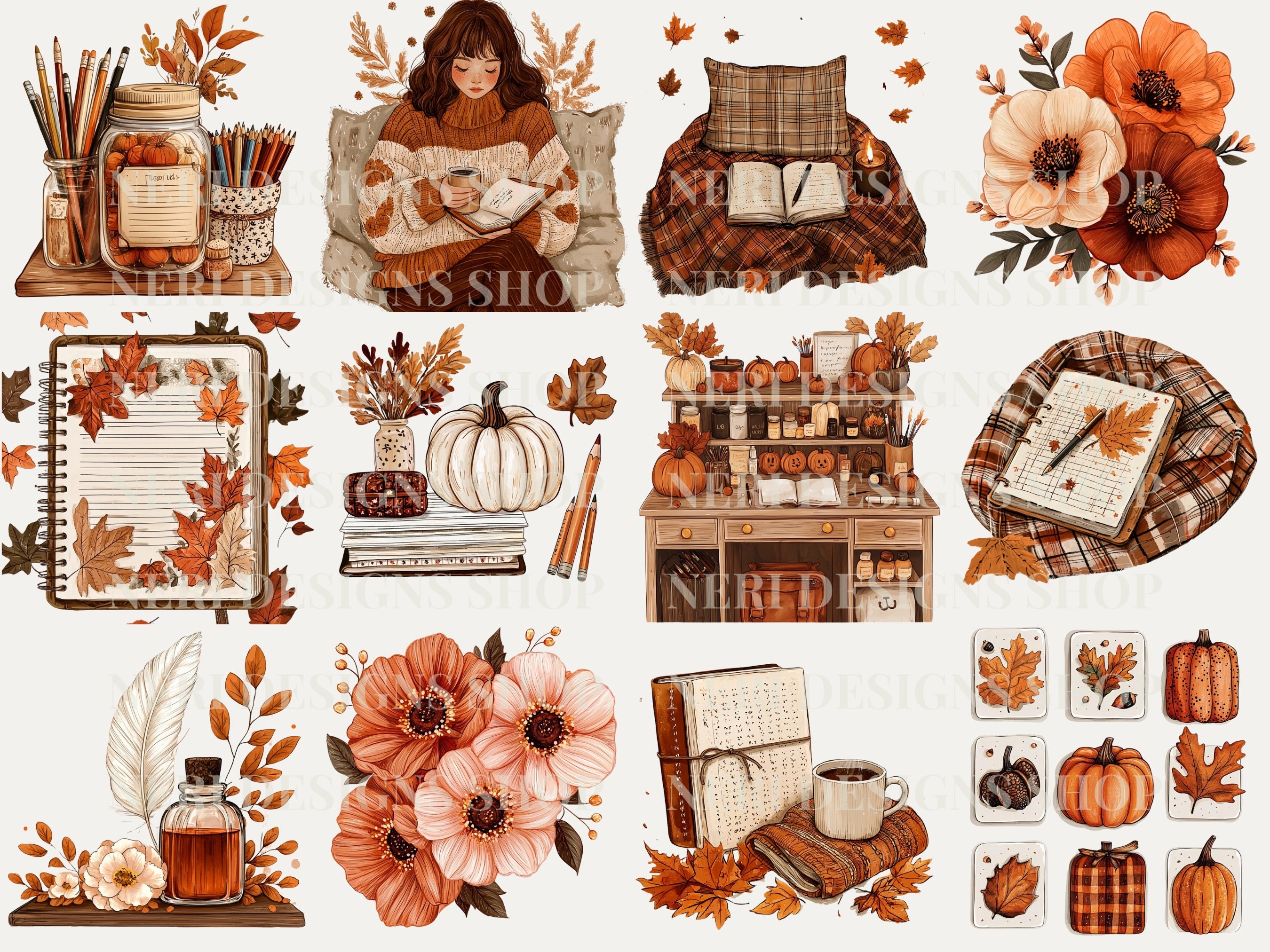 Cozy Writing in Fall Watercolor Clipart, Autumn Planner Notes Free ...