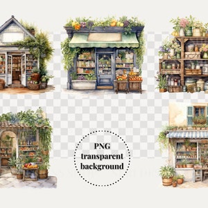 Rustic Storefront Watercolor Clipart Bundle, Countryside Store Facade ...