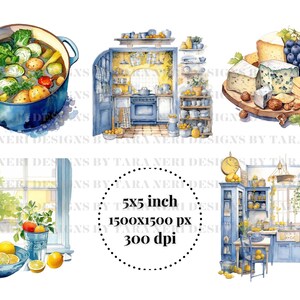 Cozy Kitchen Watercolor Clipart Bundle, Food Free Commercial PNG Set ...