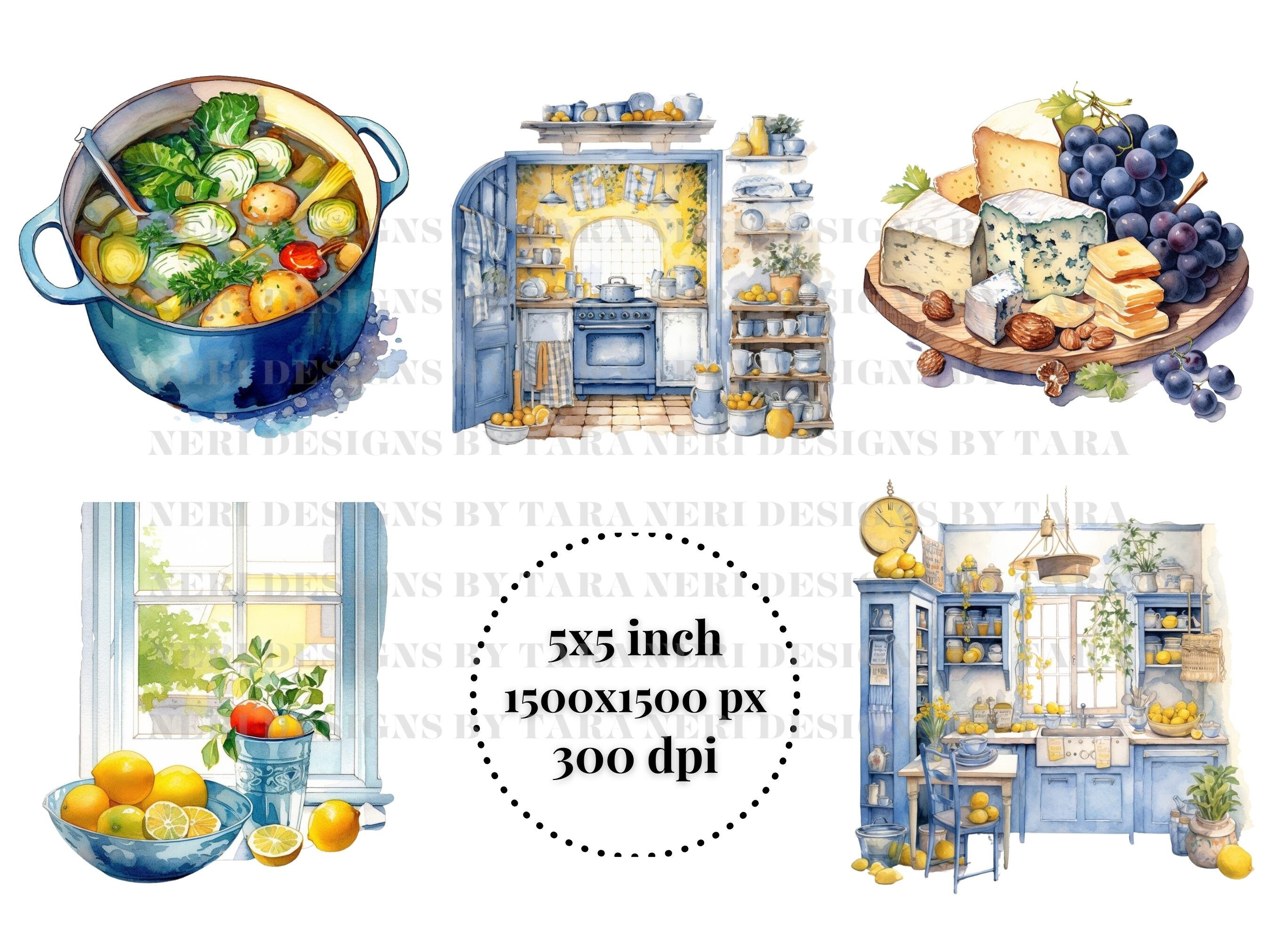 Cozy Kitchen Watercolor Clipart Bundle Food Free Commercial - Etsy