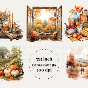 Cozy Fall Season Watercolor Clipart Bundle, Autumn Garden Bench, Food ...