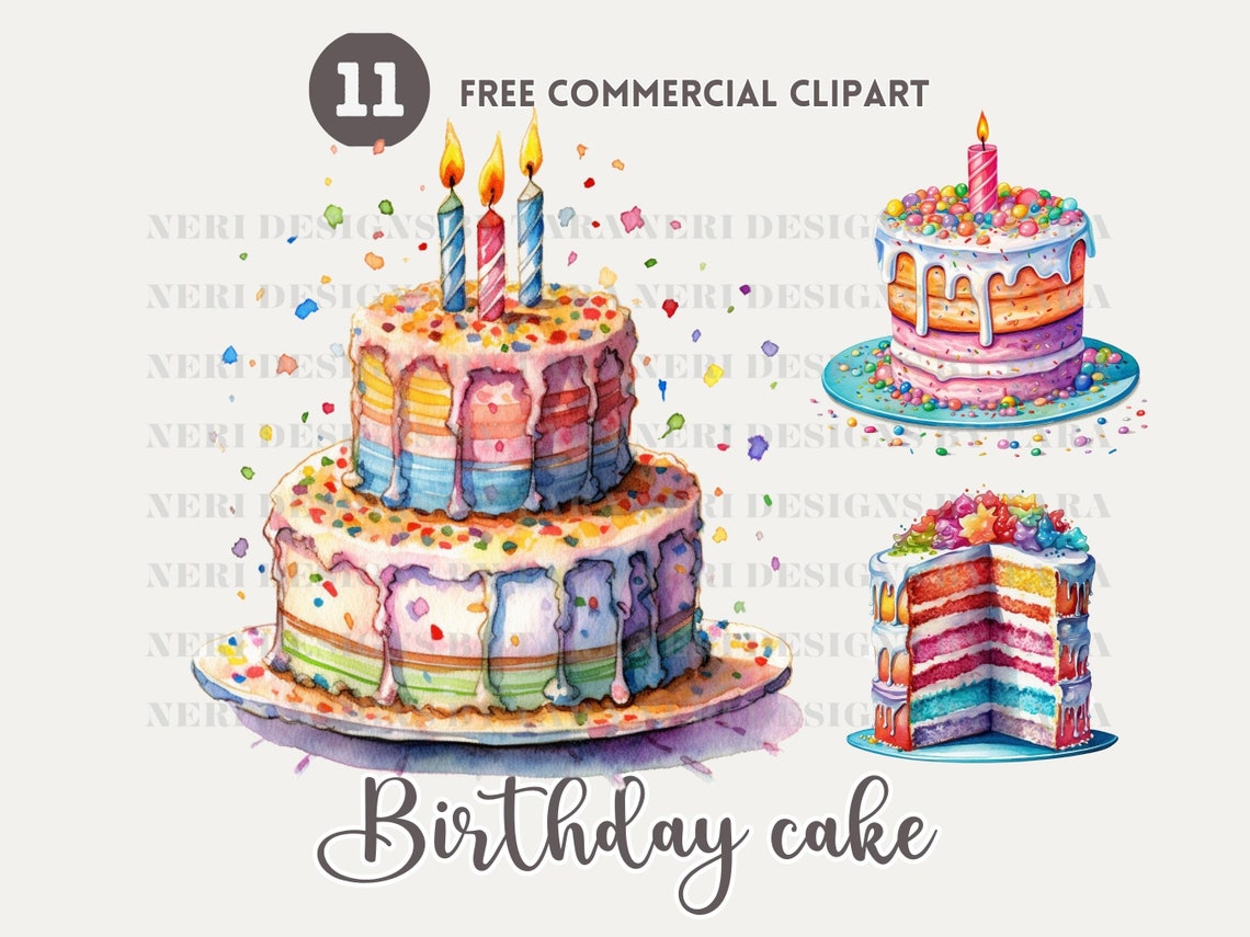 Rainbow Birthday Cake Watercolor Clipart Bundle Colorful - Etsy