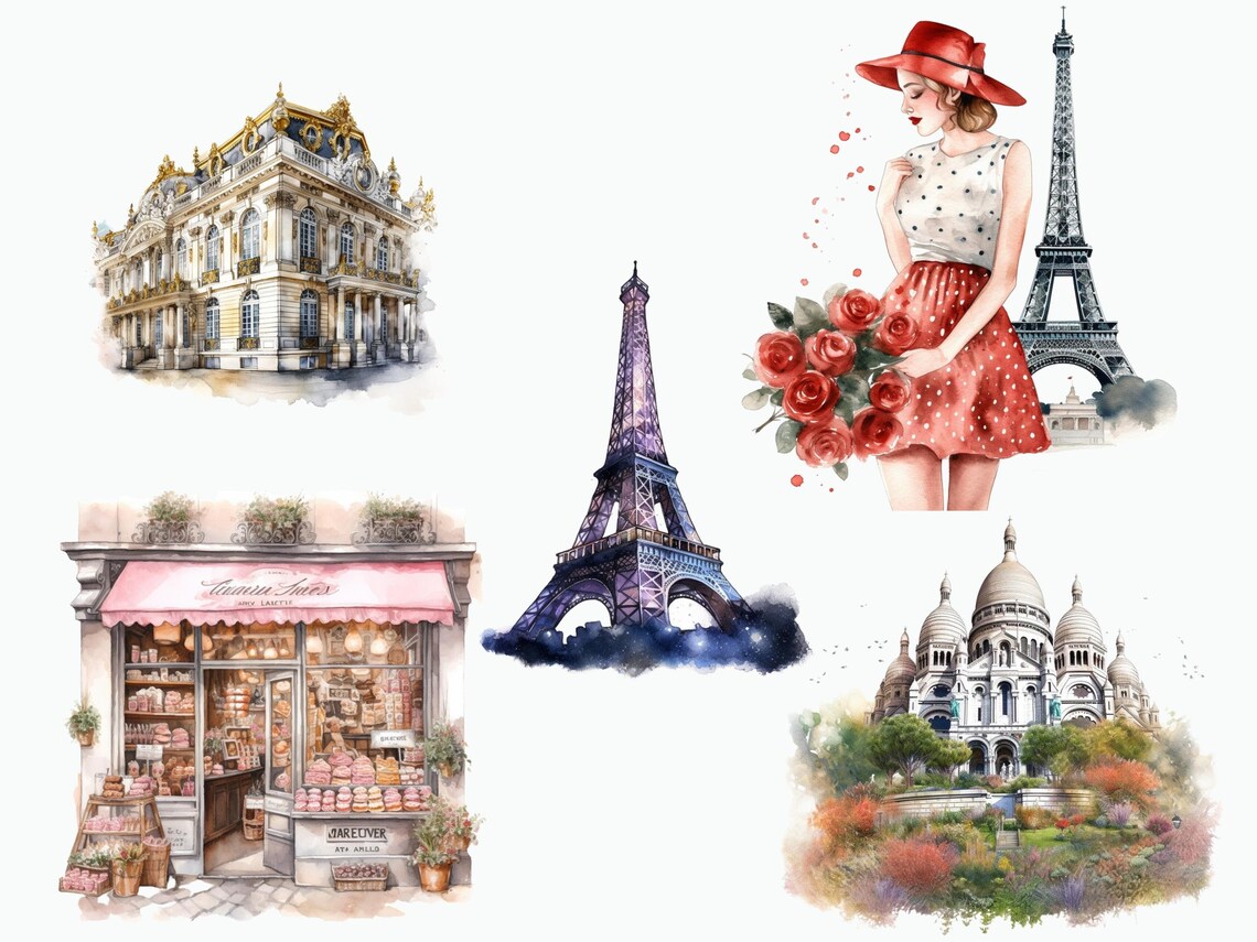 A Girl in Paris Watercolor Clipart Bundle Free Commercial - Etsy
