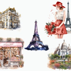 A Girl in Paris Watercolor Clipart Bundle Free Commercial France PNG ...