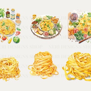 Pasta Watercolor Clipart Bundle, Free Commercial Italian Cuisine PNG ...