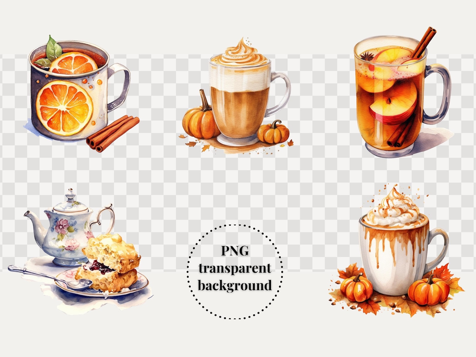 Autumn Beverage Watercolor Clipart Bundle Cozy Fall Drinks - Etsy