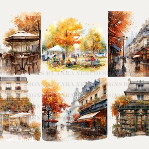 Autumn Paris Watercolor Clipart Bundle, Autumn City Free Commercial PNG ...