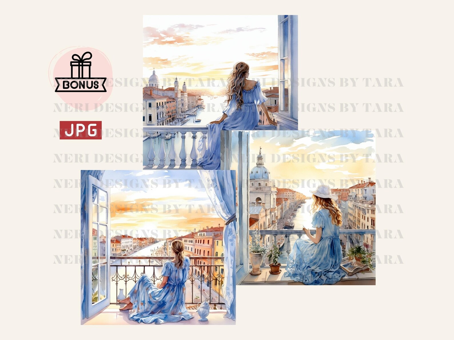 Backview Lady in Balcony Watercolor Clipart Bundle Romantic - Etsy