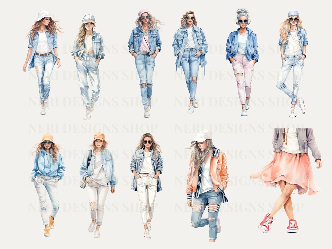 Casual Fashion Watercolor Clipart, Stylish Woman Commercial PNG ...