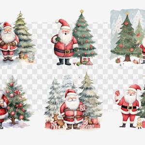 Cute Santa Claus Watercolor Clipart Bundle, Christmas Tree, Free ...