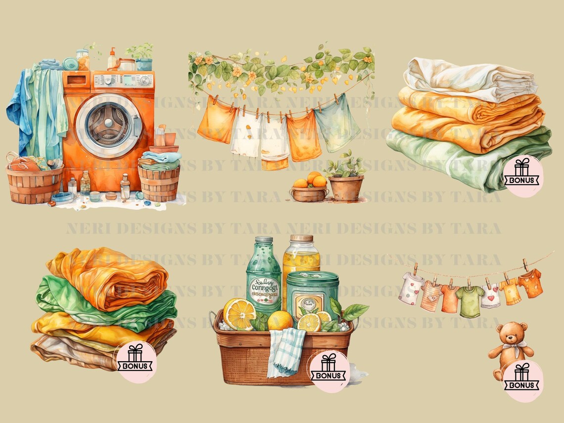 Laundry Watercolor Clipart Bundle Washing Machine Free - Etsy
