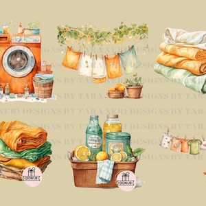 Laundry Watercolor Clipart Bundle, Washing Machine Free Commercial PNG ...