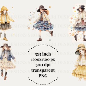 Cute Girl and Bubble Watercolor Clipart Bundle, Girl With Hat in Dotted ...