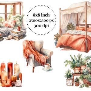 Cozy Living Watercolor Clipart Bundle Warm Home Free Commercial ...