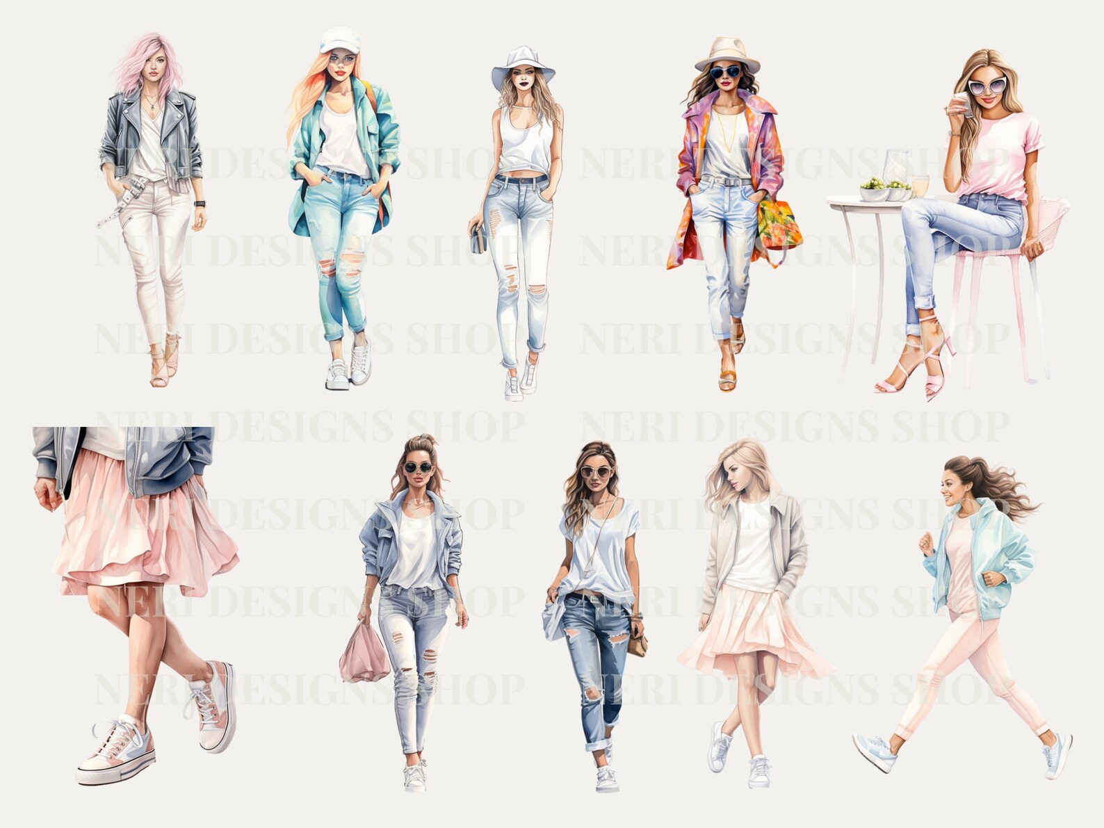 Casual Fashion Watercolor Clipart, Stylish Woman Commercial PNG ...