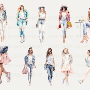 Casual Fashion Watercolor Clipart, Stylish Woman Commercial PNG ...