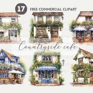 Countryside Cafe Watercolor Clipart Bundle, Rustic Restaurant Free ...