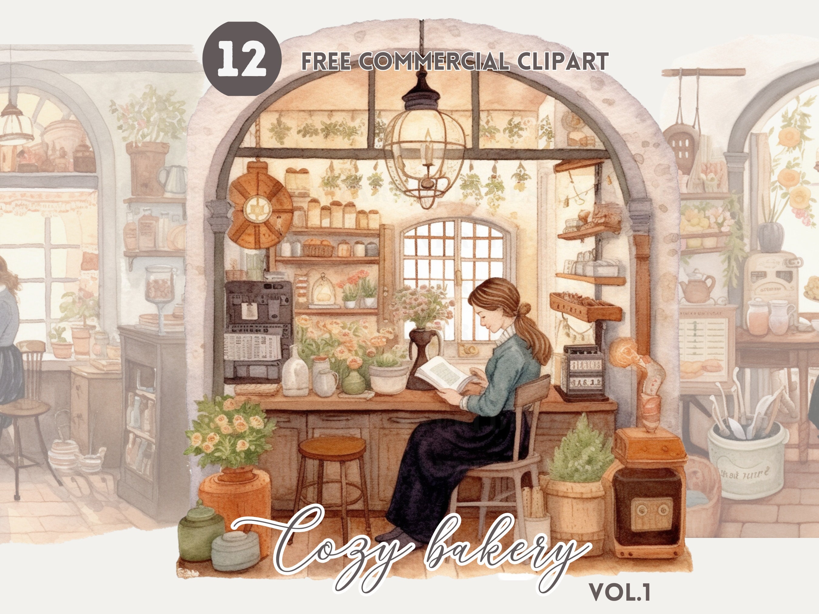 Cozy Bakery Watercolor Clipart Bundle Free Commercial Bakeshop - Etsy