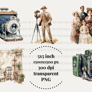 Vintage Photography Watercolor Clipart Bundle, Retro Camera Free ...