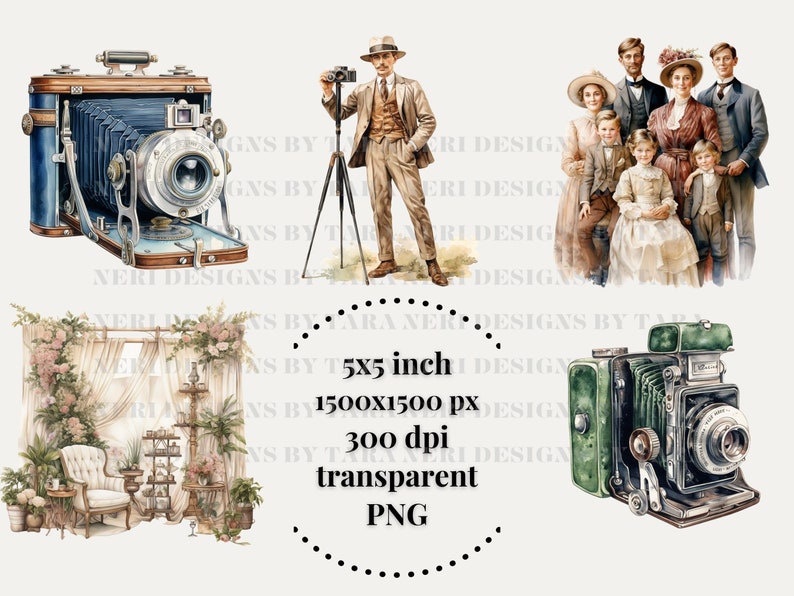 Vintage Photography Watercolor Clipart Bundle Retro Camera - Etsy