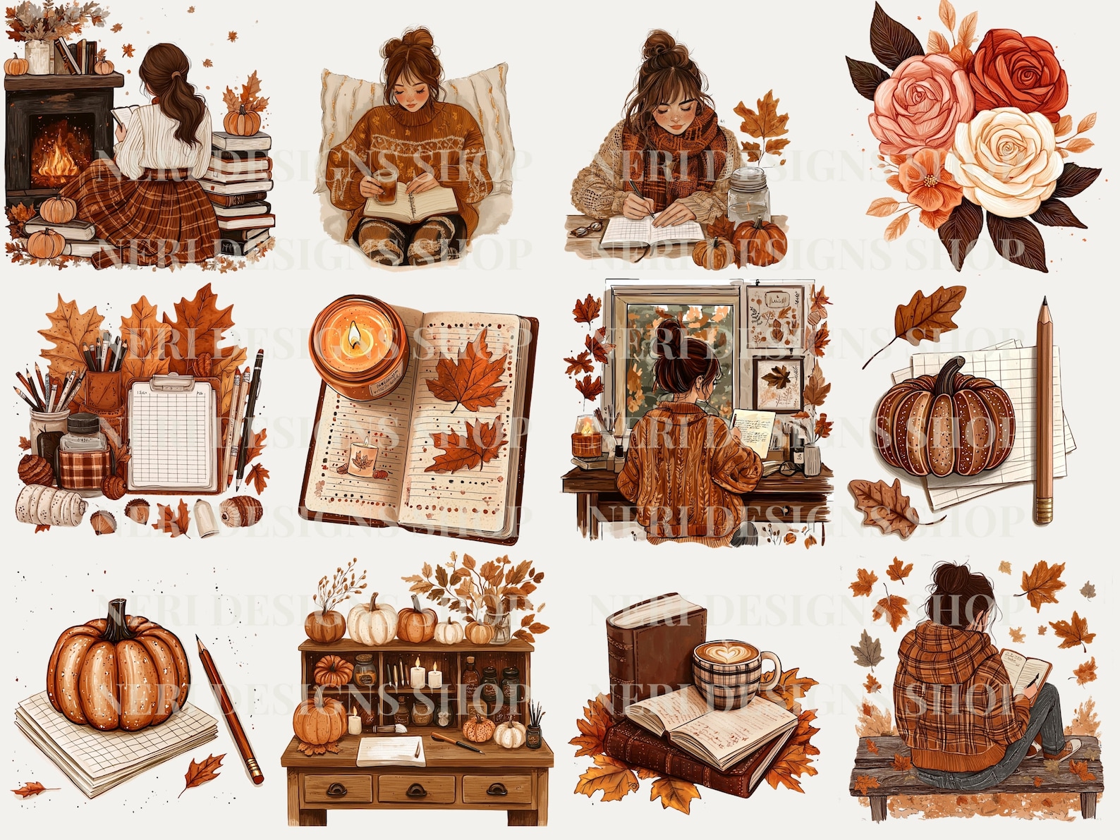 Cozy Writing in Fall Watercolor Clipart, Autumn Planner Notes Free ...
