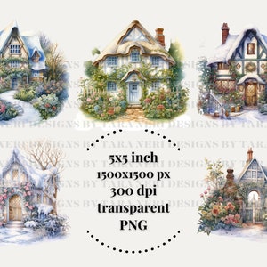 Floral Cottage Watercolor Clipart Bundle, Cozy Fairy Tale House, Free ...