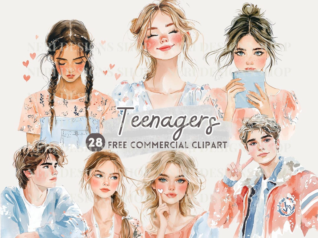 Cute Teenager Watercolor Clipart, Young Girl Free Commercial PNG ...