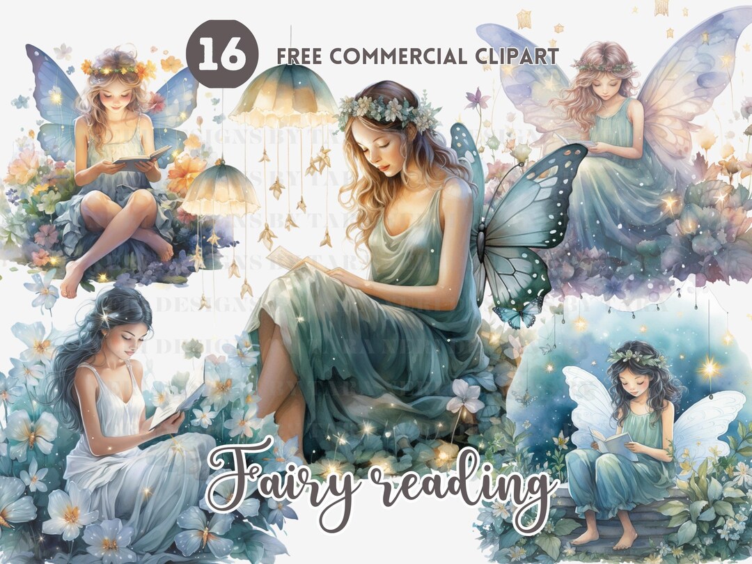 Butterfly Fairy Reading Watercolor Clipart Bundle, Magical Reading Free ...