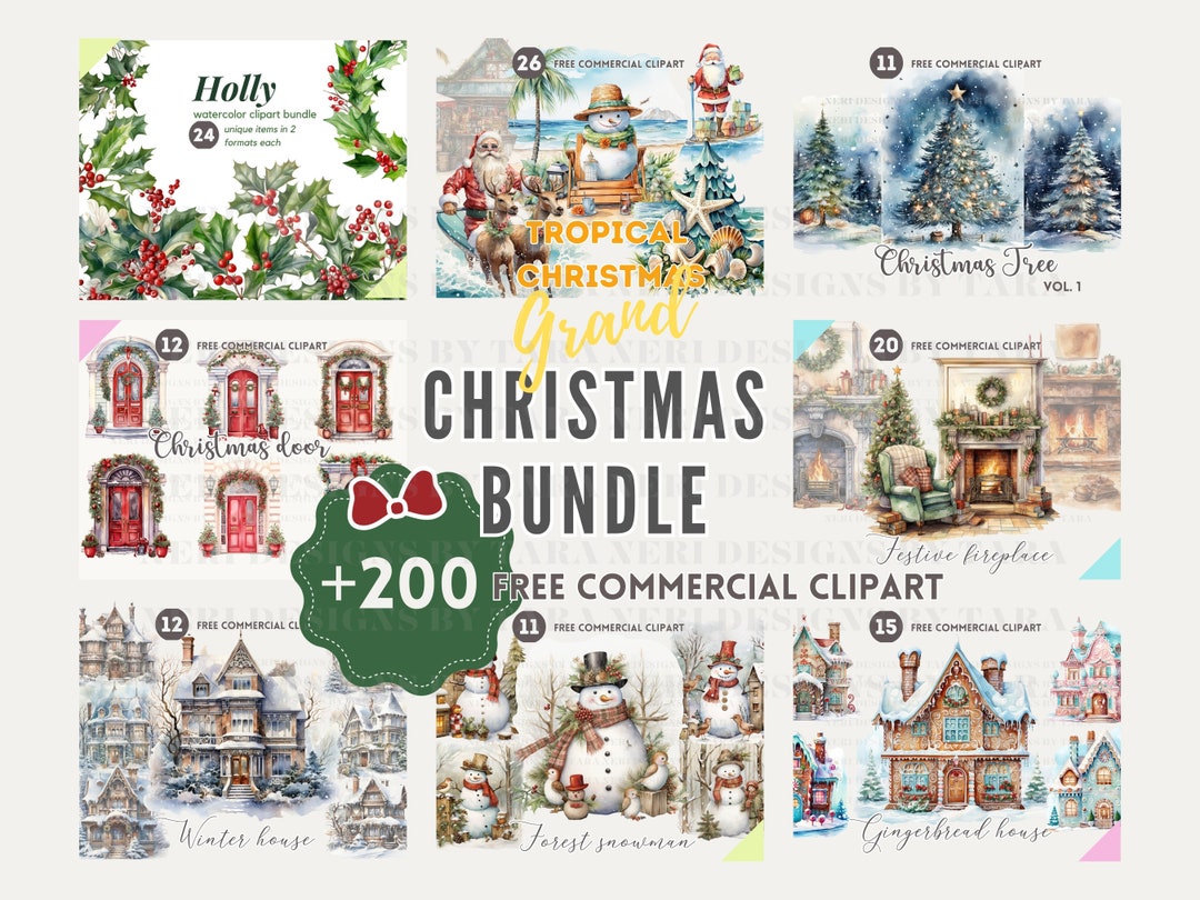 Christmas Watercolor Clipart Bundle Winter Free Commercial Png Set ...