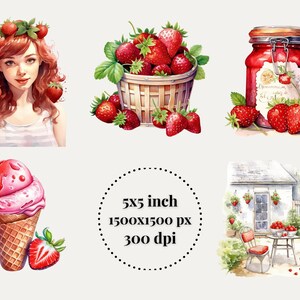 Strawberry Watercolor Clipart Bundle, Strawberry Girl, Garden, Jam ...