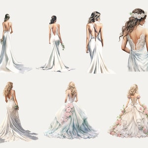 Bride Back View Watercolor Clipart Bundle, Bride Hold Flower Free ...