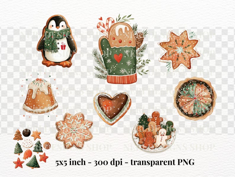 Cute Christmas Icing Cookie Watercolor Clipart, Festive Baking, Cozy ...