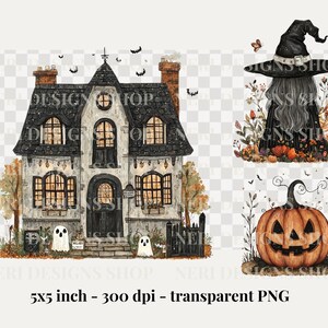 Halloween Watercolor Clipart, Spooky House Free Commercial PNG, Witch ...