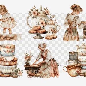 Vintage Baking and Tea Watercolor Clipart, Retro Baking Scene Free ...