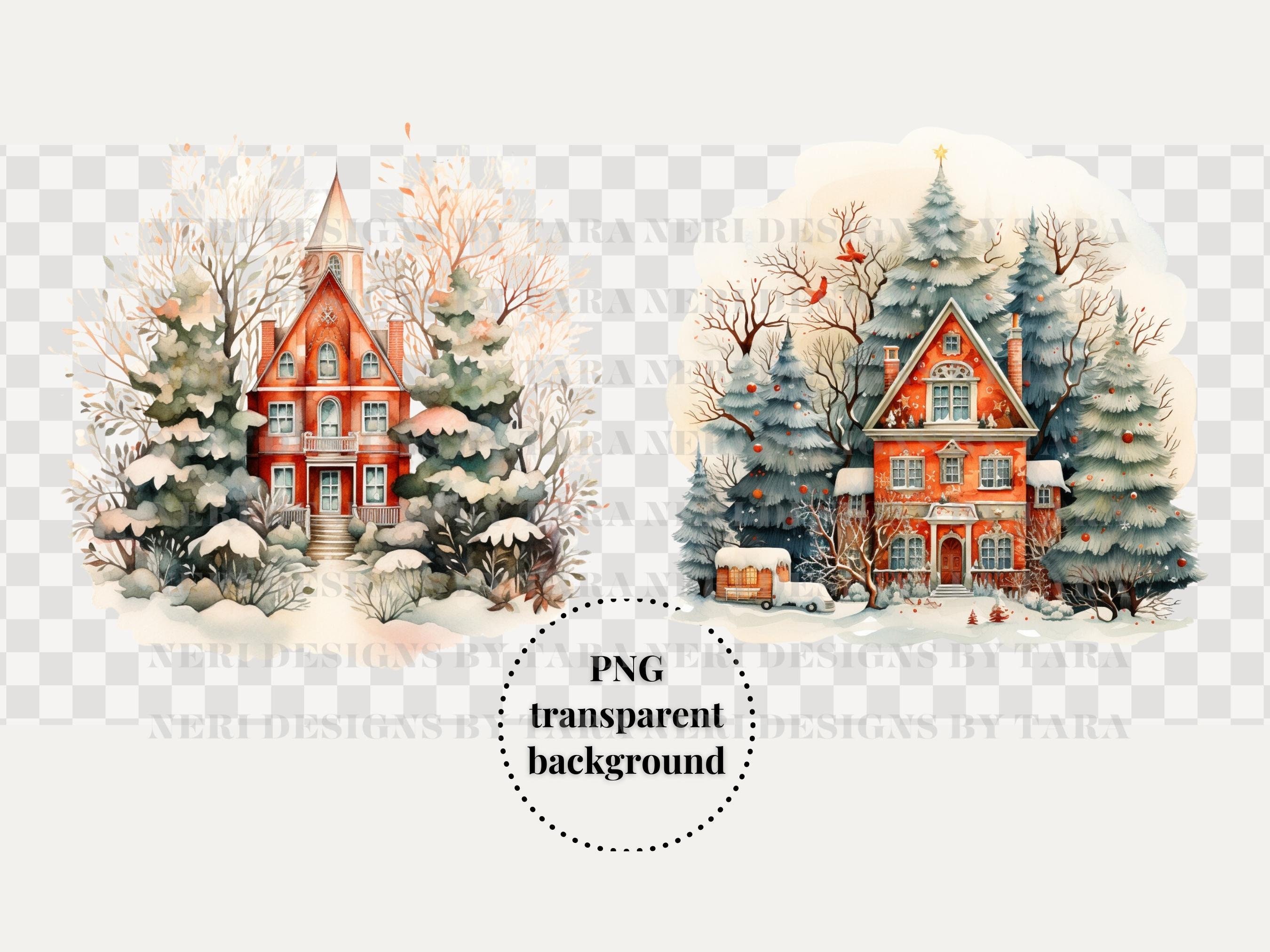 Cozy Winter House Watercolor Clipart Bundle Christmas Scenery - Etsy