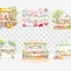 Farmers' Market Watercolor Clipart, Market Stall Free Commercial PNG ...