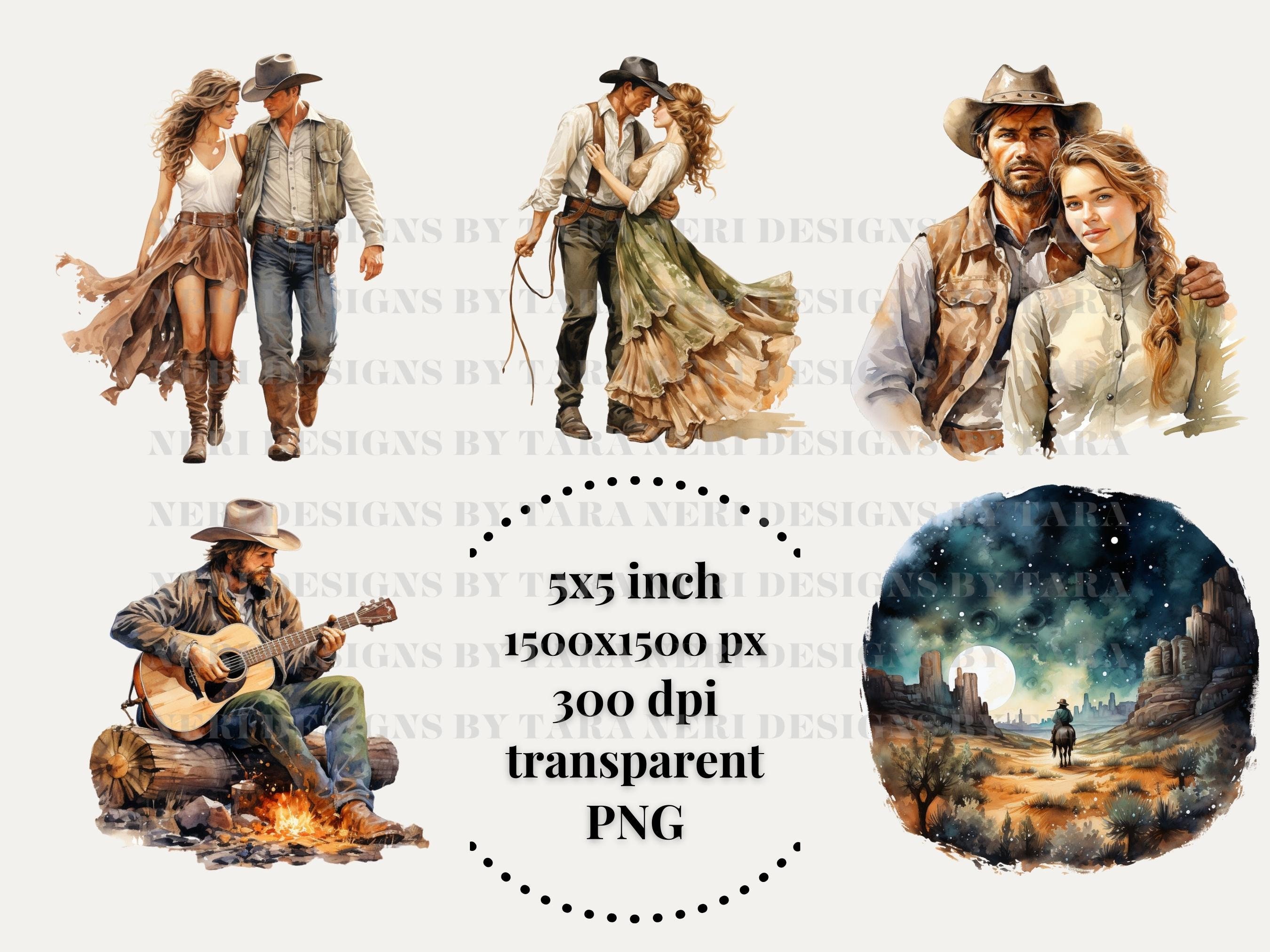 Romantic Cowboy Watercolor Clipart Bundle, Cowboy Embracing His Partner ...