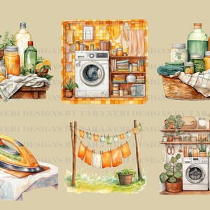 Laundry Watercolor Clipart Bundle, Washing Machine Free Commercial PNG ...
