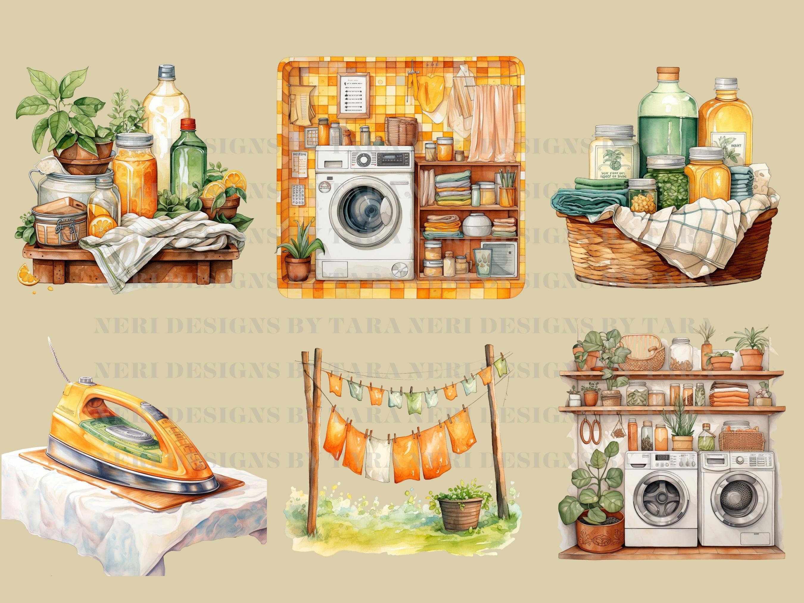 Laundry Watercolor Clipart Bundle Washing Machine Free - Etsy