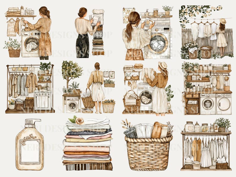 Laundry Day Watercolor Clipart, Washing Machine Free Commercial PNG ...