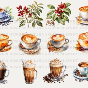 Coffee Watercolor Clipart Bundle, Cafe Free Commercial PNG Set ...