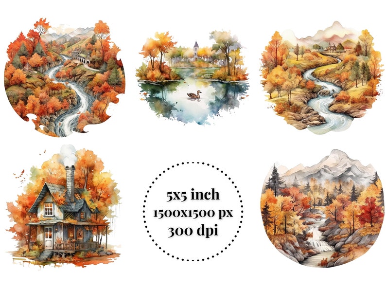 Autumn Landscape Watercolor Clipart Bundle, Fall Scenery Free ...