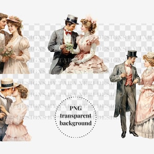 Vintage Couple Watercolor Clipart Bundle, Victorian Love Free ...