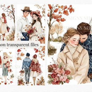 Cozy Fall Couple Watercolor Clipart, Autumn Romance Planner Sticker ...
