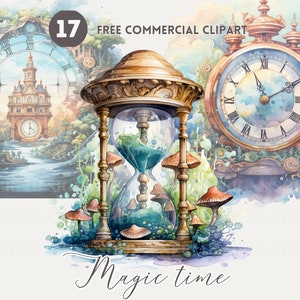 Enchanted Hourglass and Clock Watercolor Clipart Bundle, Magical ...