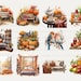 Cozy Fall Season Watercolor Clipart Bundle, Autumn Garden Bench, Food ...